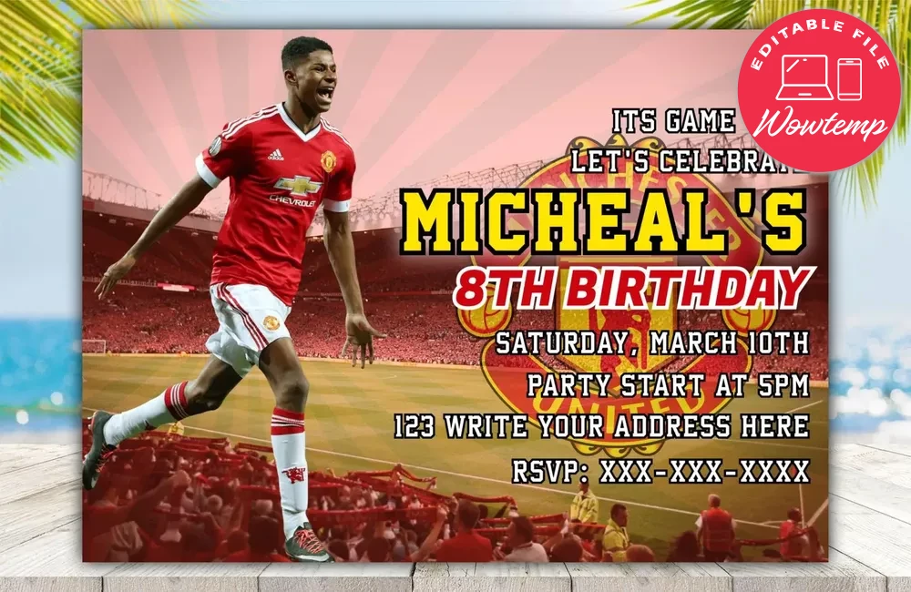 Editable Manchester United Birthday Invitation Instant Download | Wowtemp