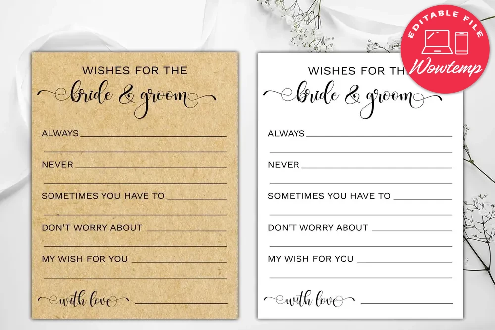 Editable Wishes for the Bride and Groom Bridal Shower Cards DIY | Wowtemp