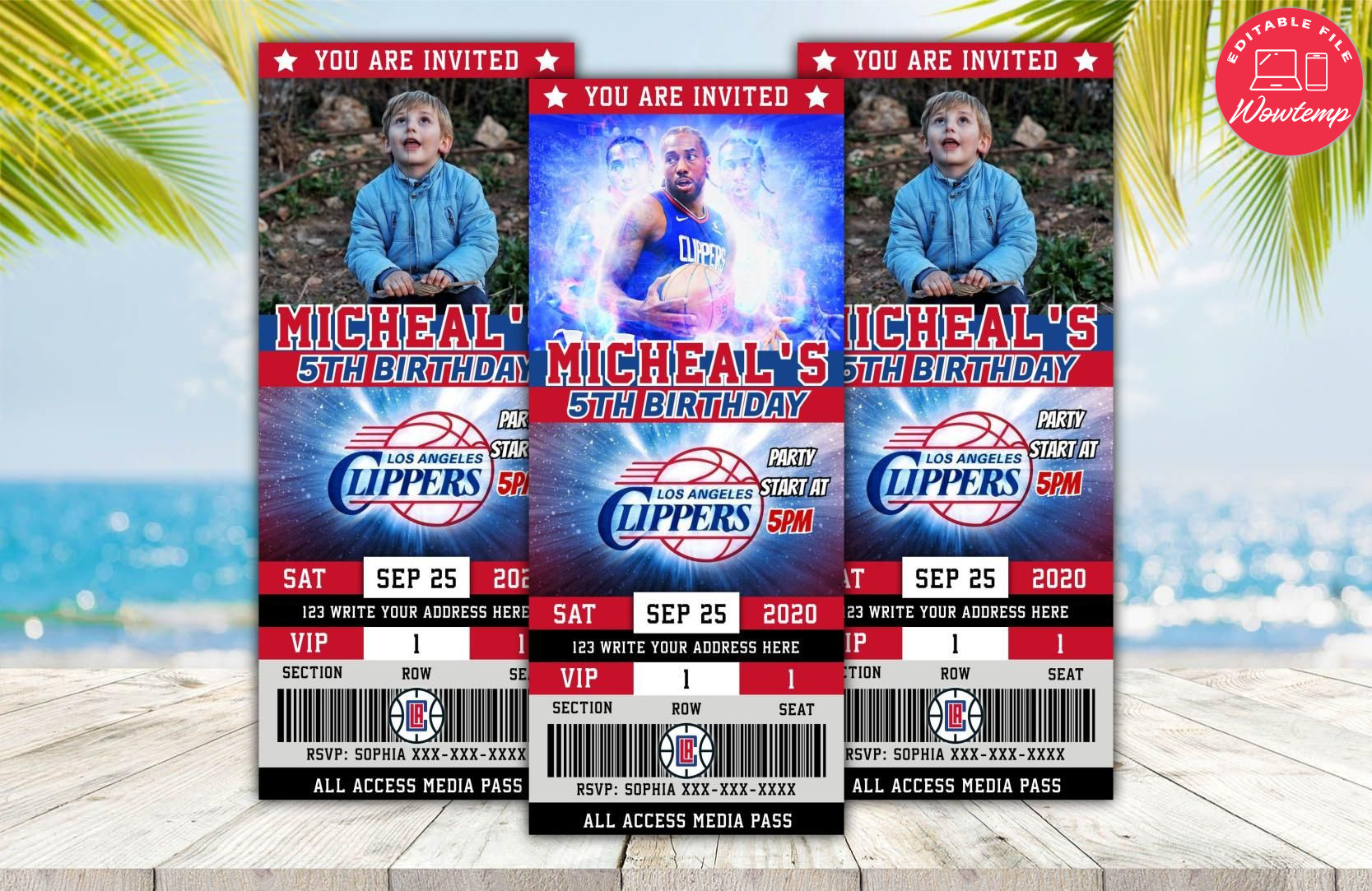 Editable Los Angeles Clippers Birthday Ticket Invitations DIY | Wowtemp