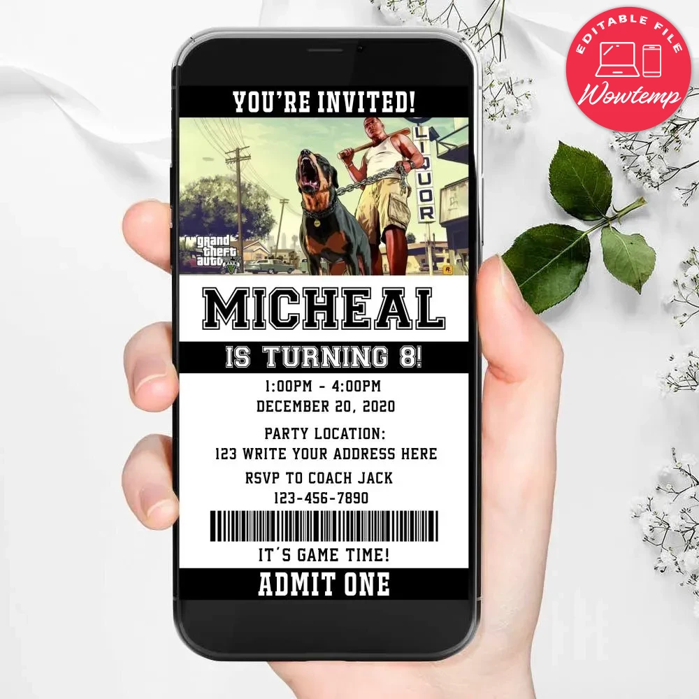Electronic GTA Electronic Invite Birthday Invitations Instant Download ...