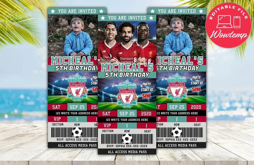 Editable Liverpool FC Birthday Ticket Invite DIY | Wowtemp
