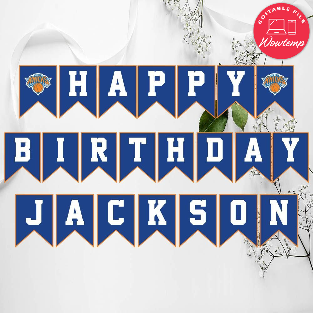 New York Knicks Birthday Banner Instant Download | Wowtemp