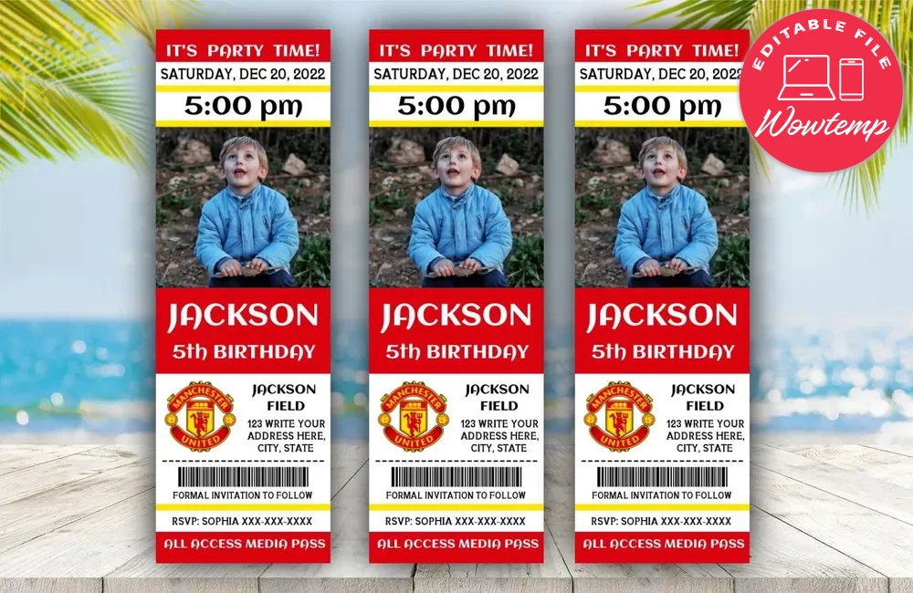 Manchester United Birthday Ticket With Photo Invitation DIY | Wowtemp