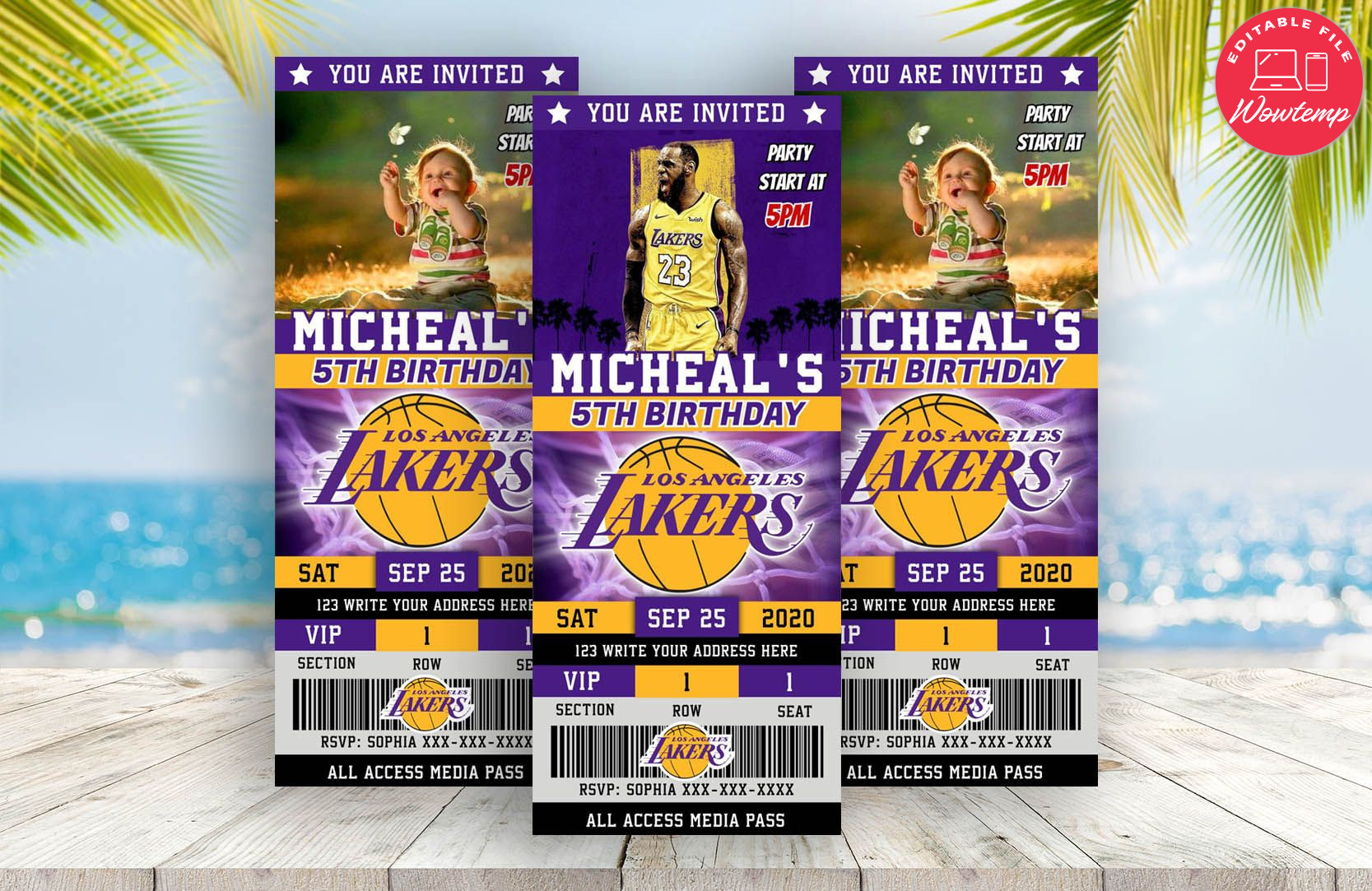 Editable Los Angeles Lakers Ticket Invitation Instant Download | Wowtemp