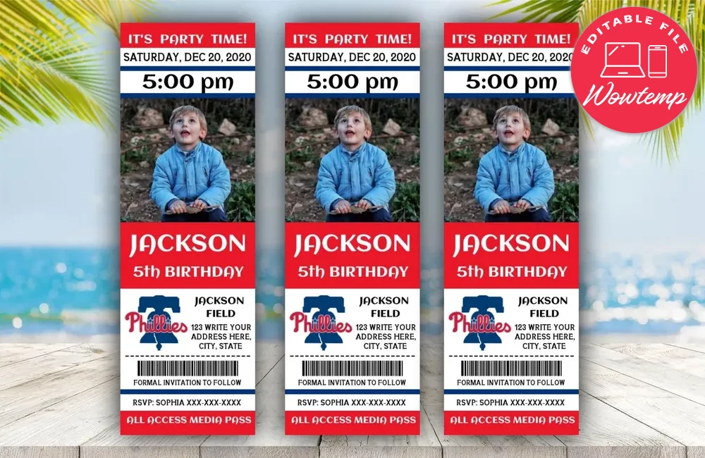 Philadelphia Phillies Birthday Ticket With Photo Invitation DIY | Wowtemp