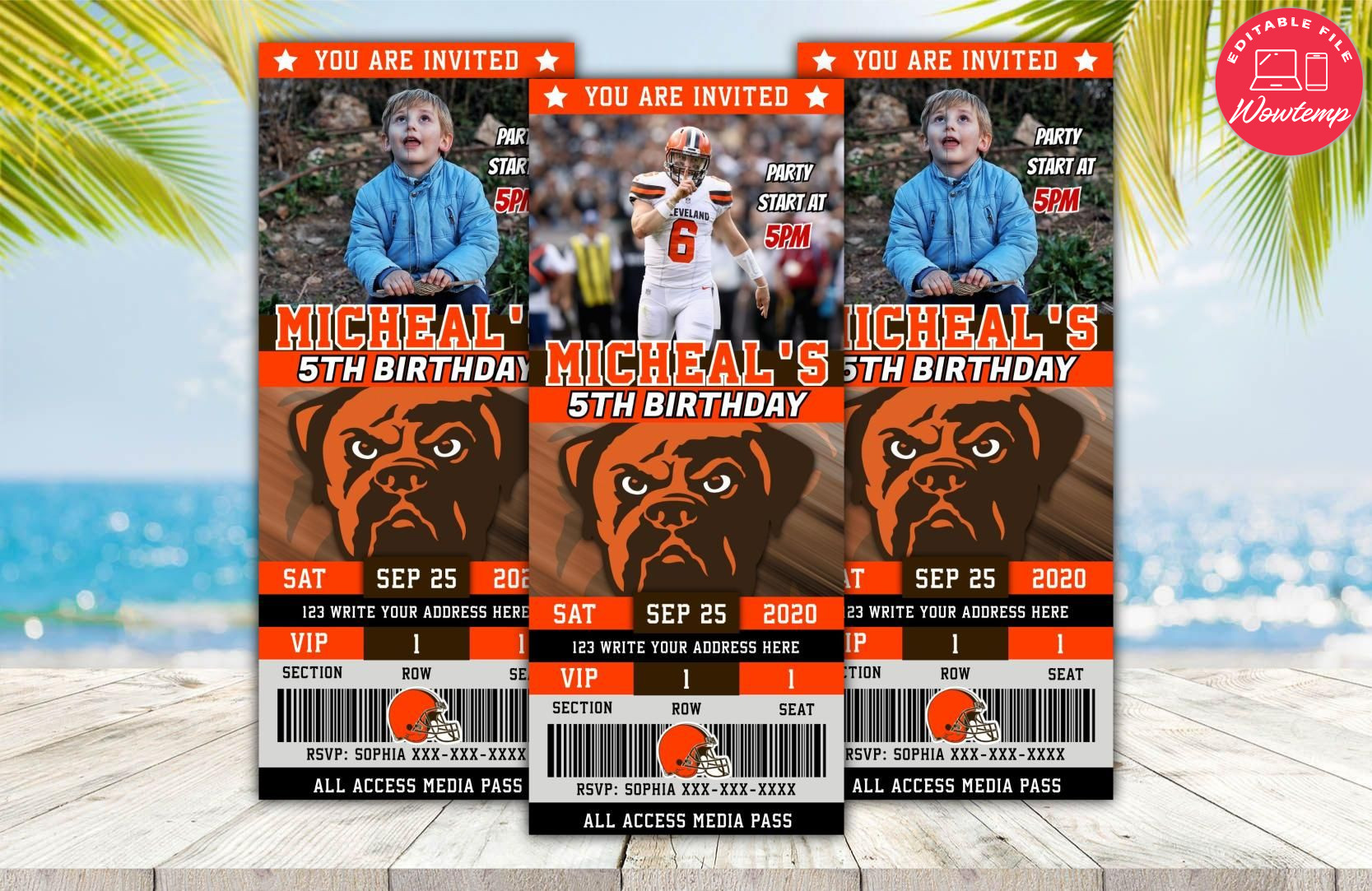 Editable Cleveland Browns Birthday Ticket Invitations DIY | Wowtemp