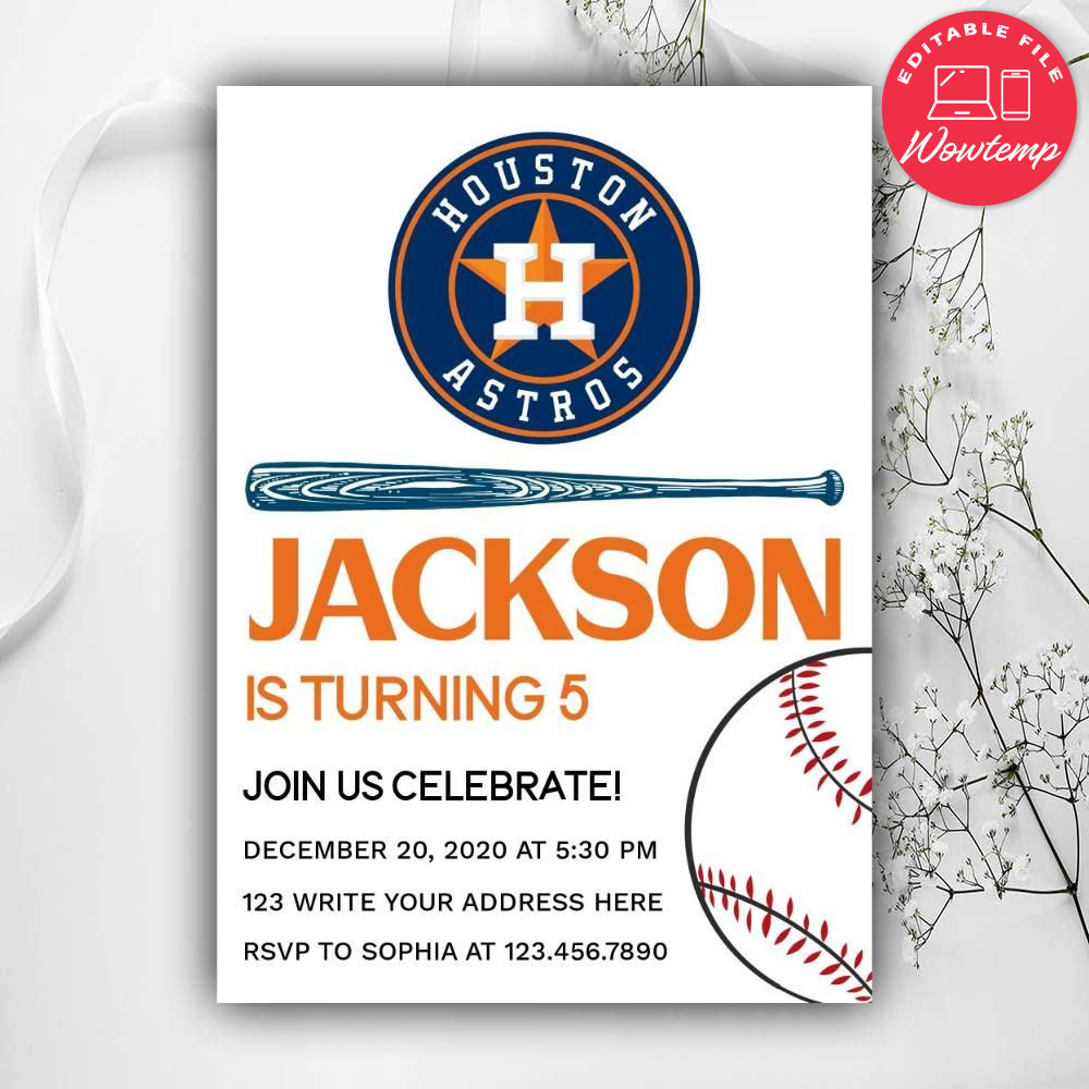 Printable Houston Astros Birthday Invitation Instant Download | Wowtemp