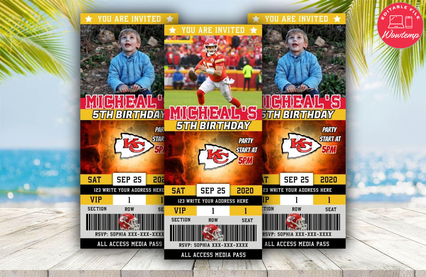 Editable Kansas City Chiefs Birthday Party Ticket Invitations DIY | Wowtemp