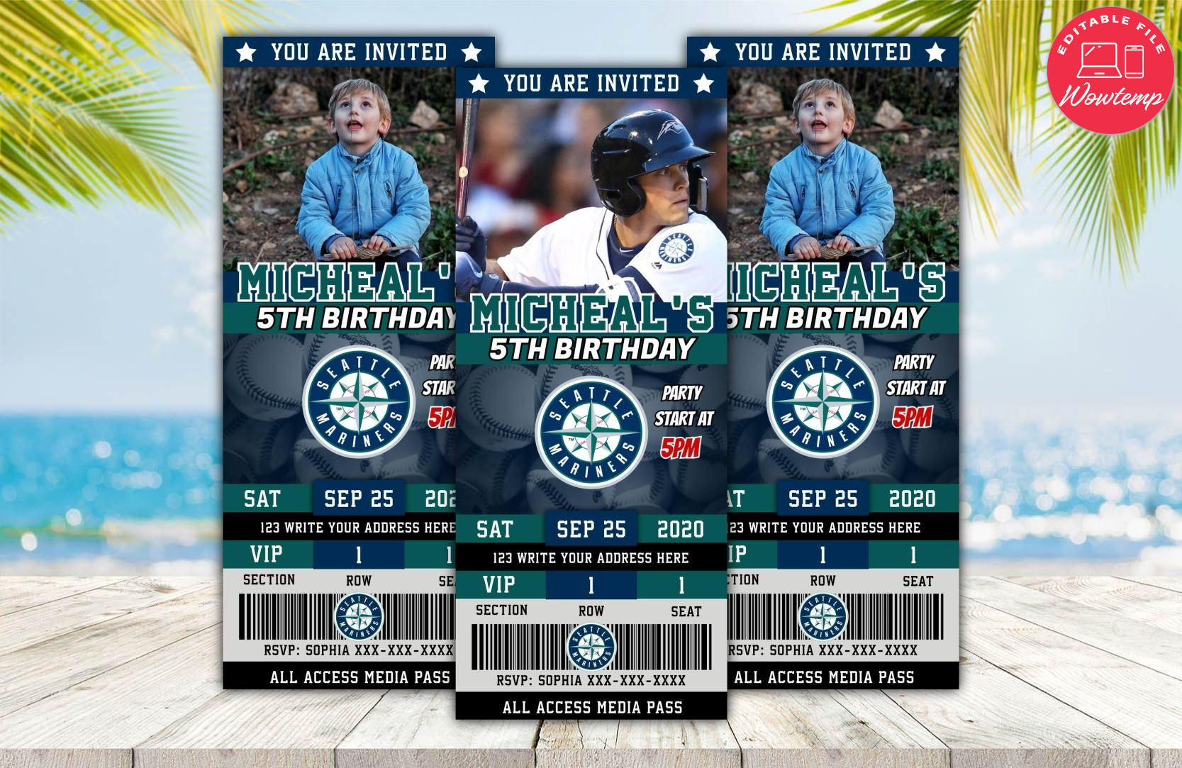 Seattle Mariners Ticket Birthday Editable Template Instant Download ...