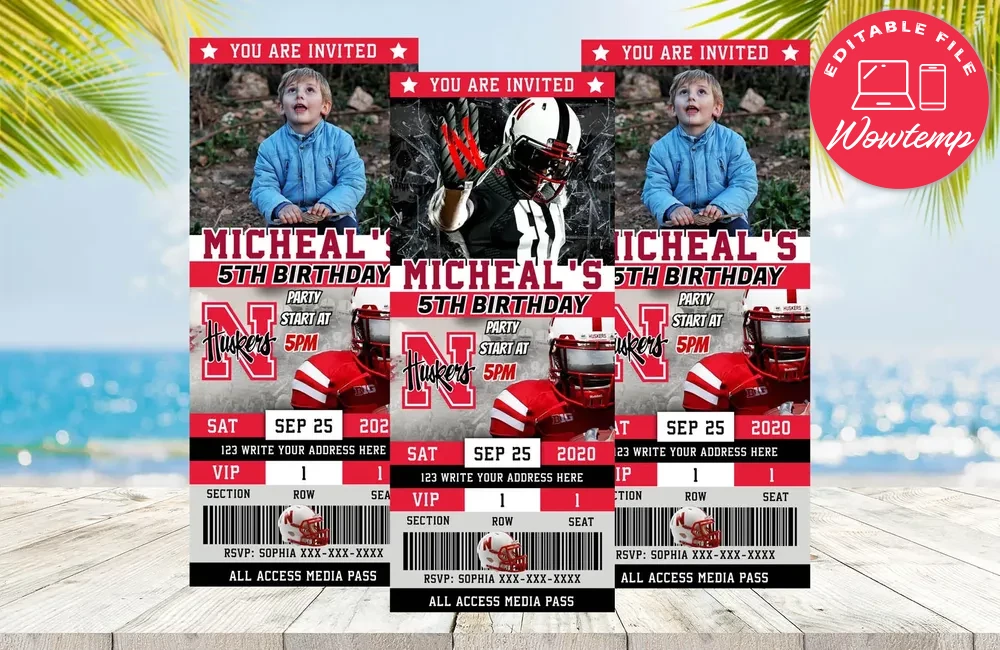 Nebraska Cornhuskers Ticket Birthday Editable Template Instant Download ...