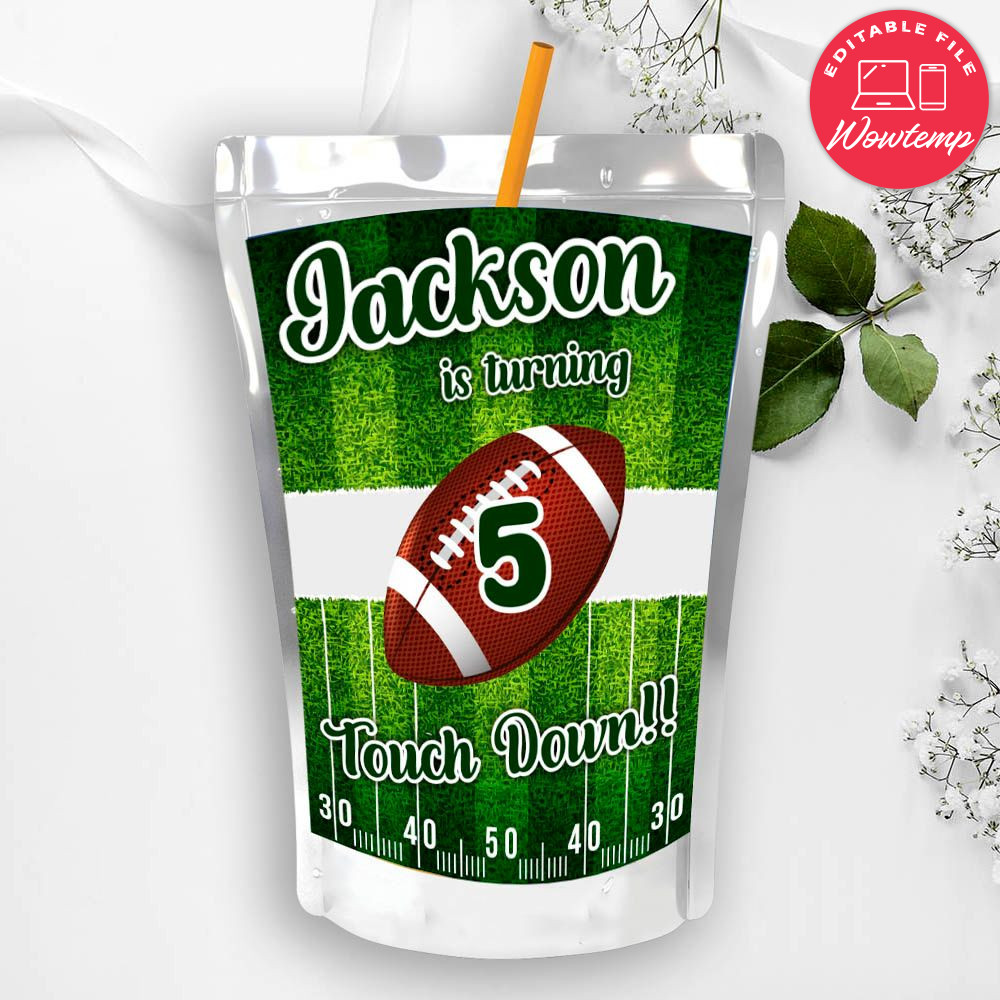 Printable Football Birthday Capri Sun Juice Label DIY | Wowtemp