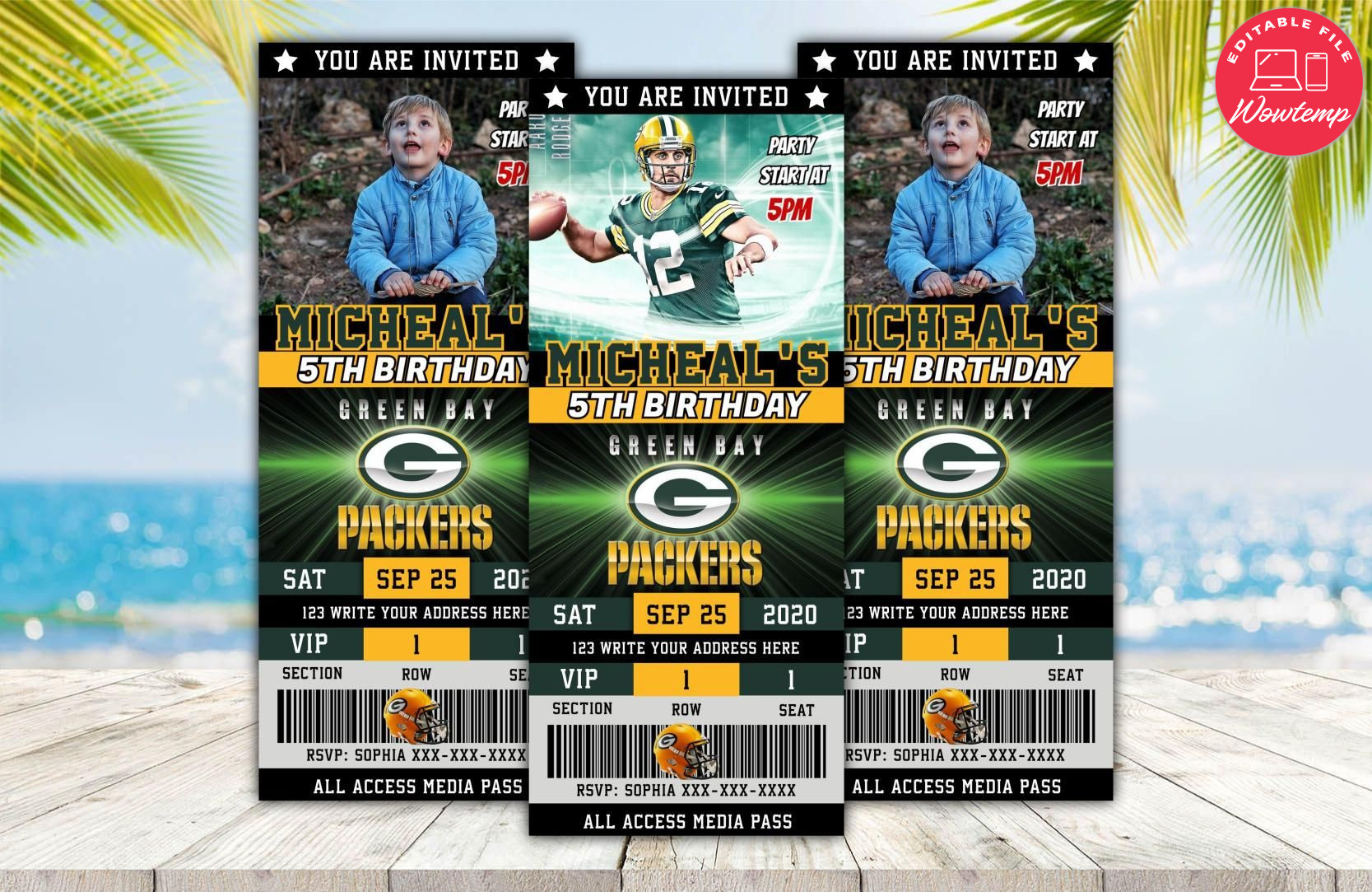 Editable Green Bay Packers Birthday Ticket Invitations DIY | Wowtemp