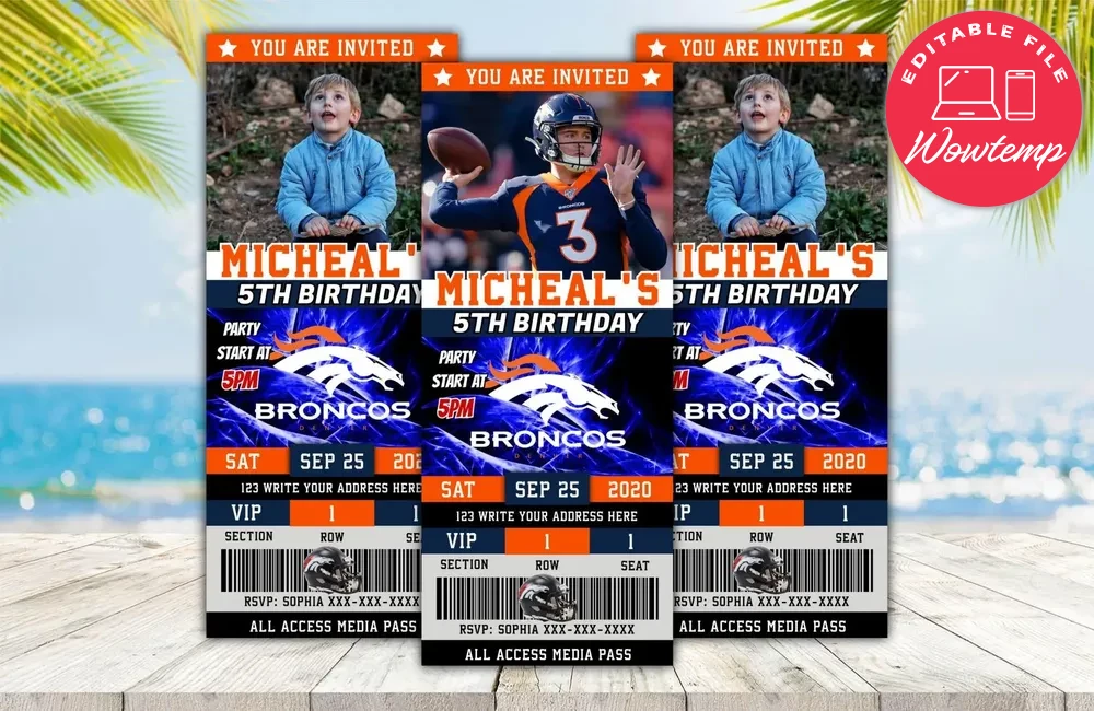 Denver Broncos Ticket Birthday Editable Templates Instant Download ...