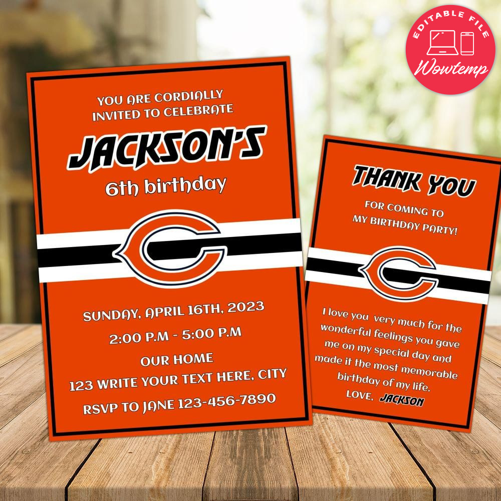 Chicago Bears Party Invitations Instant Download | Wowtemp