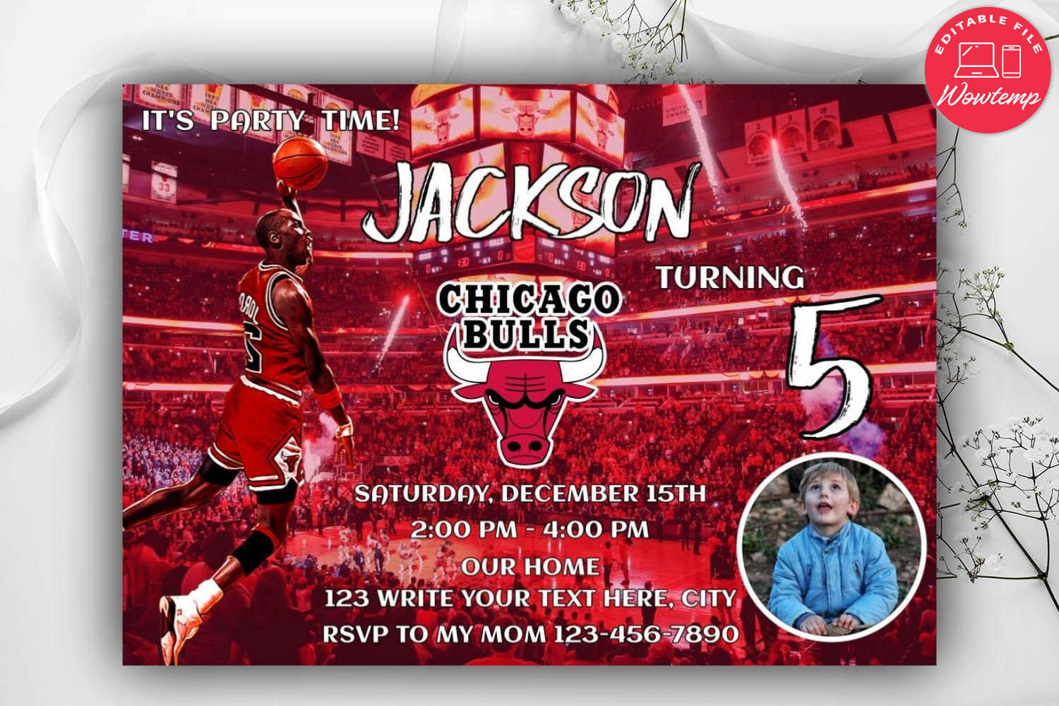 Chicago Bulls Birthday Invitation Instant Download | Wowtemp