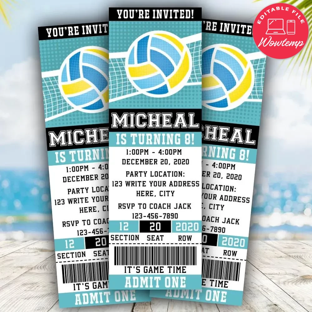 Editable Volleyball Birthday Invitation Instant Download | Wowtemp