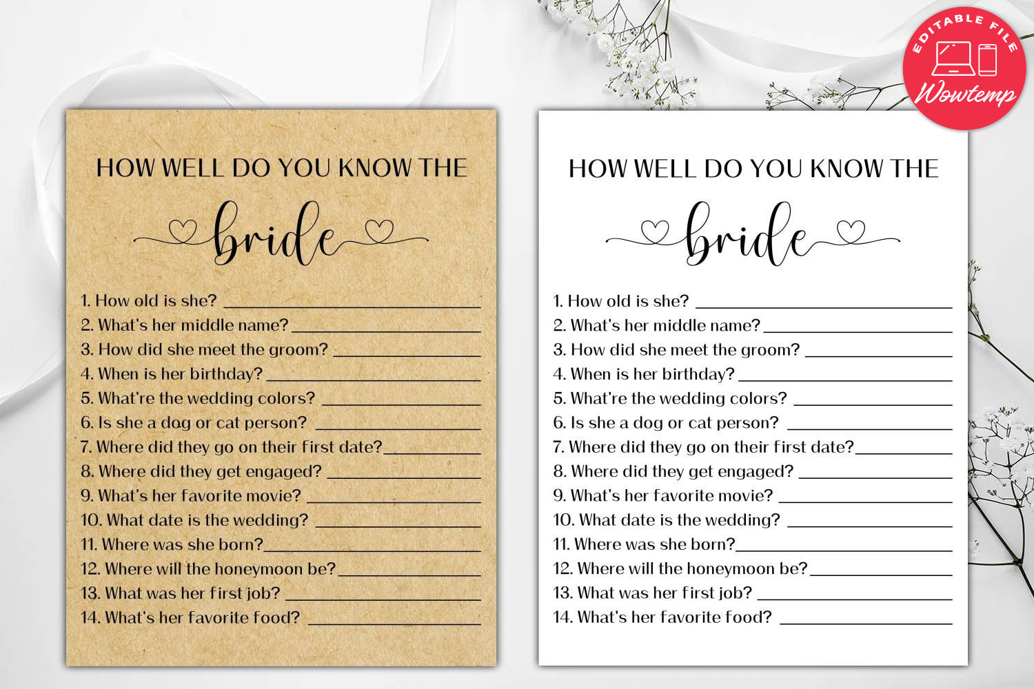Printable How Well Do You Know the Bride Bridal Shower Game DIY | Wowtemp