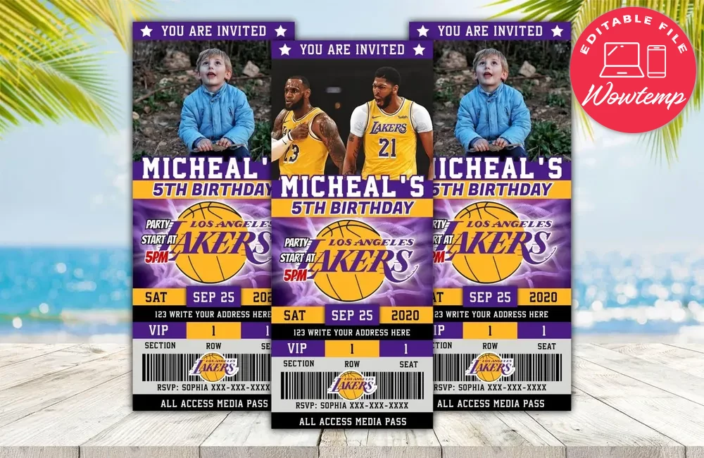 Editable Los Angeles Lakers Birthday Ticket Invitation DIY | Wowtemp