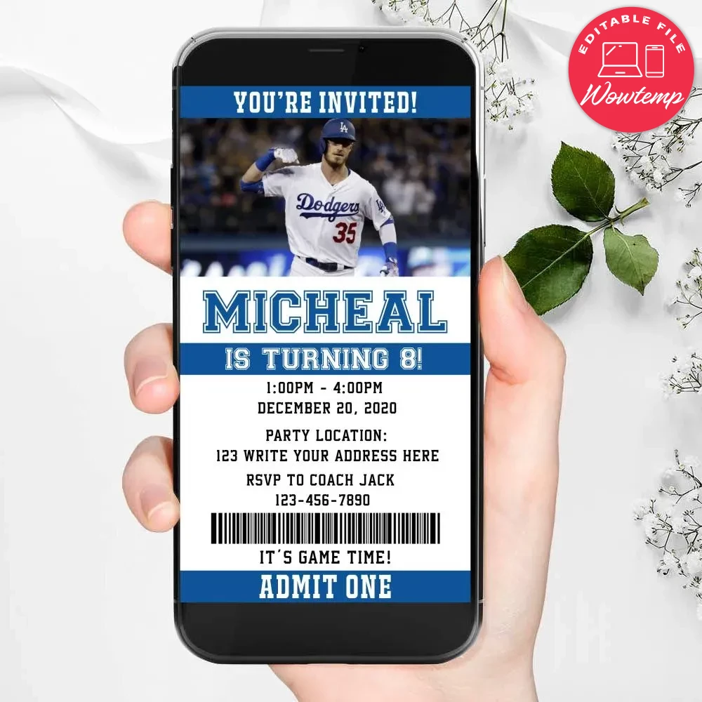 Electronic Los Angeles Dodgers Electronic Invite Birthday Invitations ...