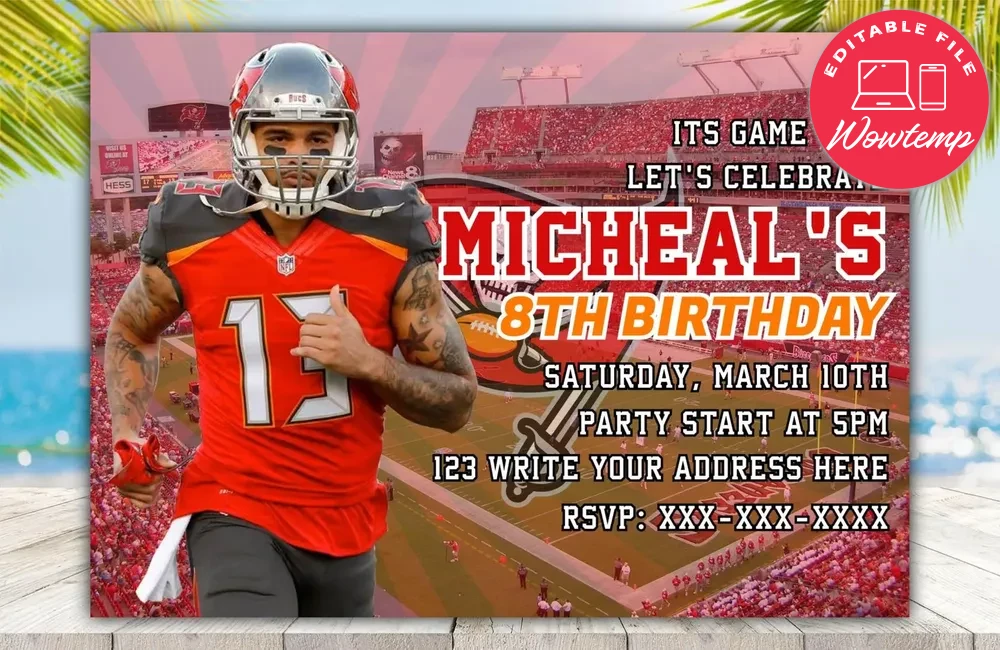 Editable Tampa Bay Buccaneers Birthday Invitations DIY | Wowtemp