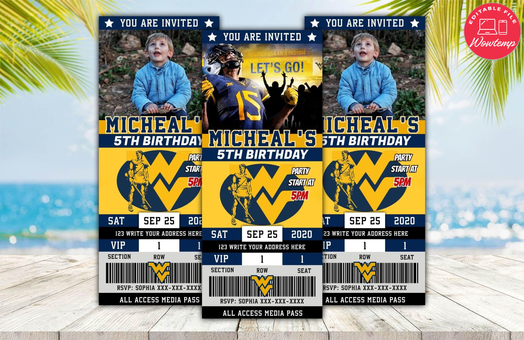 Editable West Virginia Mountaineers Birthday Ticket Invitations | Wowtemp