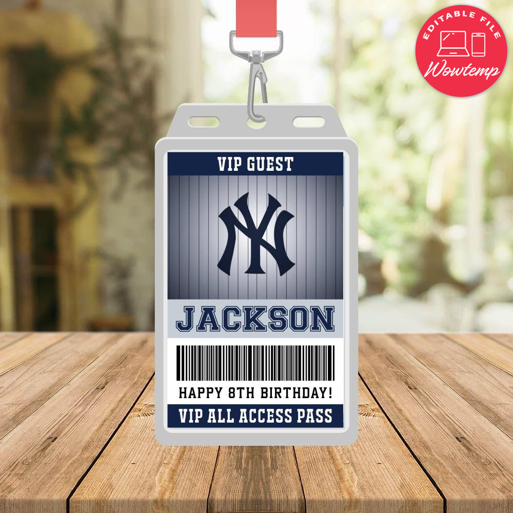 New York Yankees Vip Pass Birthday Instant Download | Wowtemp