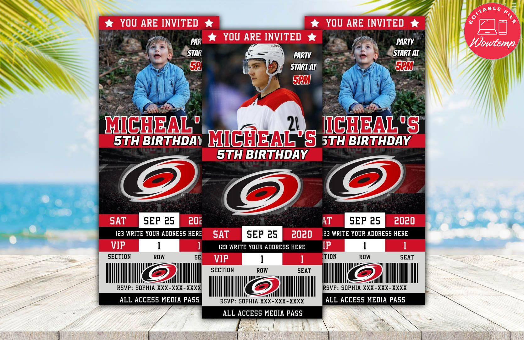 Editable Carolina Hurricanes Birthday Ticket Invitations DIY | Wowtemp