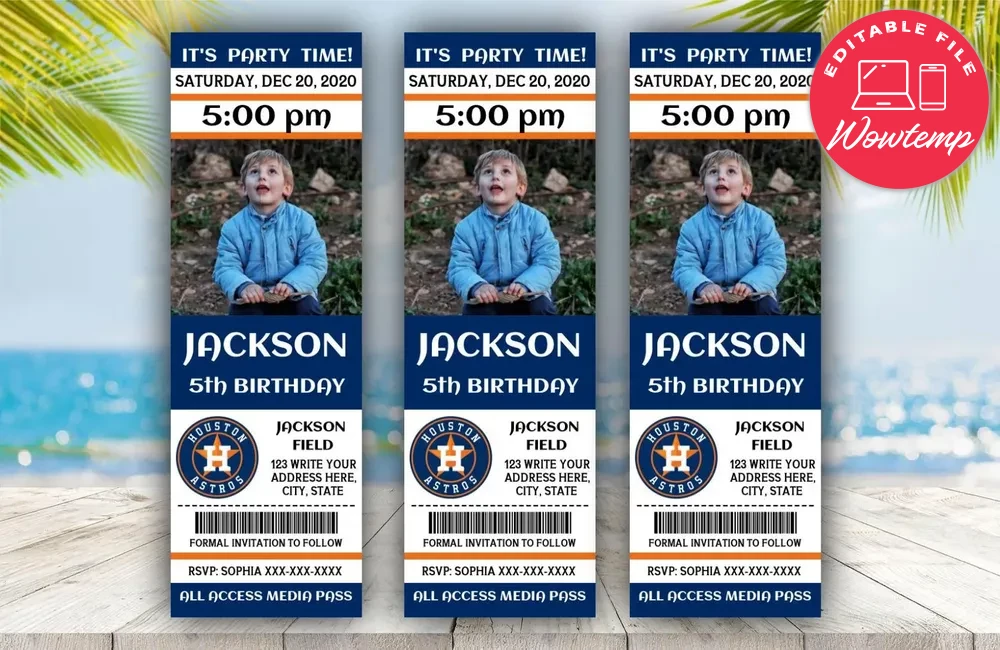 Printable Houston Astros Birthday Ticket Invitations DIY | Wowtemp