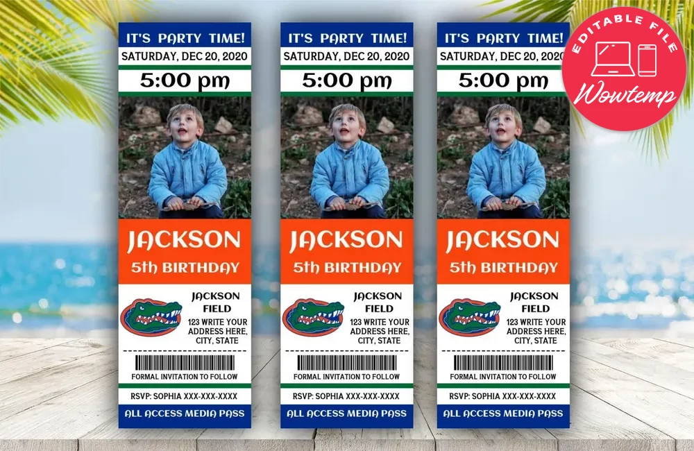 Printable Florida Gators Birthday Ticket Invitations DIY | Wowtemp