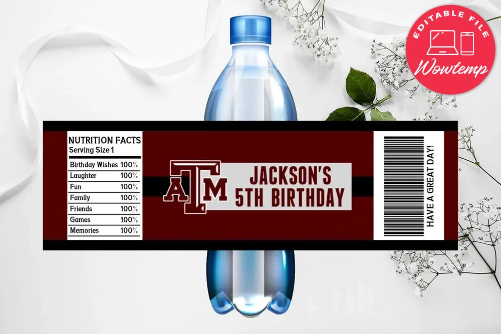 Printable Texas A&M Aggies Water Bottle Labels Instant Download | Wowtemp