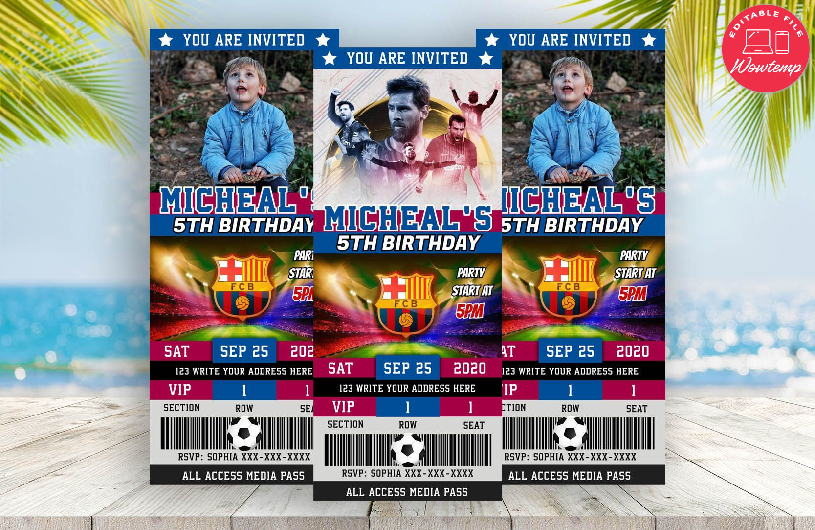 Editable Lionel Messi Barcelona FC Party Ticket Invitation | Wowtemp