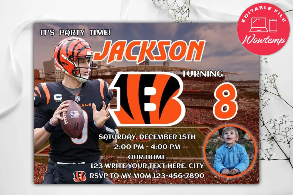 Cincinnati Bengals Birthday Invitation Instant Download | Wowtemp