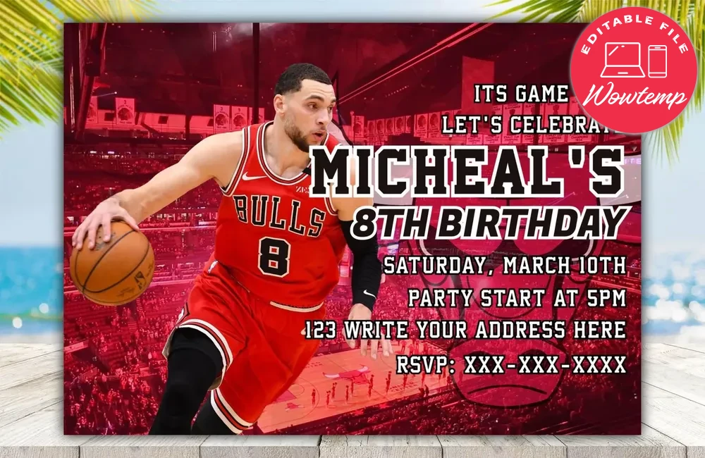 Editable Chicago Bulls Birthday Invitations Instant Download | Wowtemp