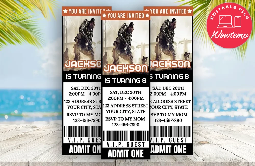 Editable Call of Duty Ticket Birthday Invitation Instant Download | Wowtemp