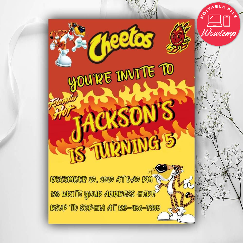 Printable Flamin Hot Cheetos Birthday Invitation Instant Download | Wowtemp