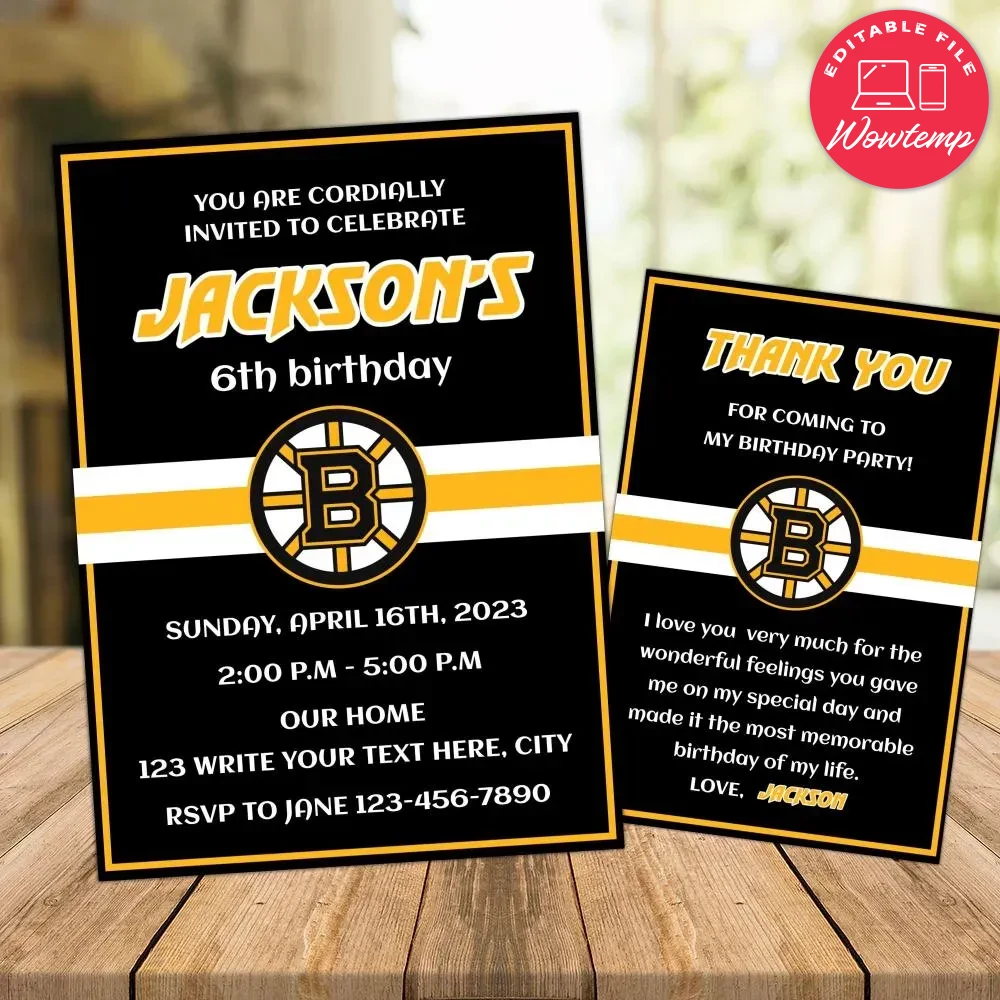 Boston Bruins Party Invitations Instant Download | Wowtemp