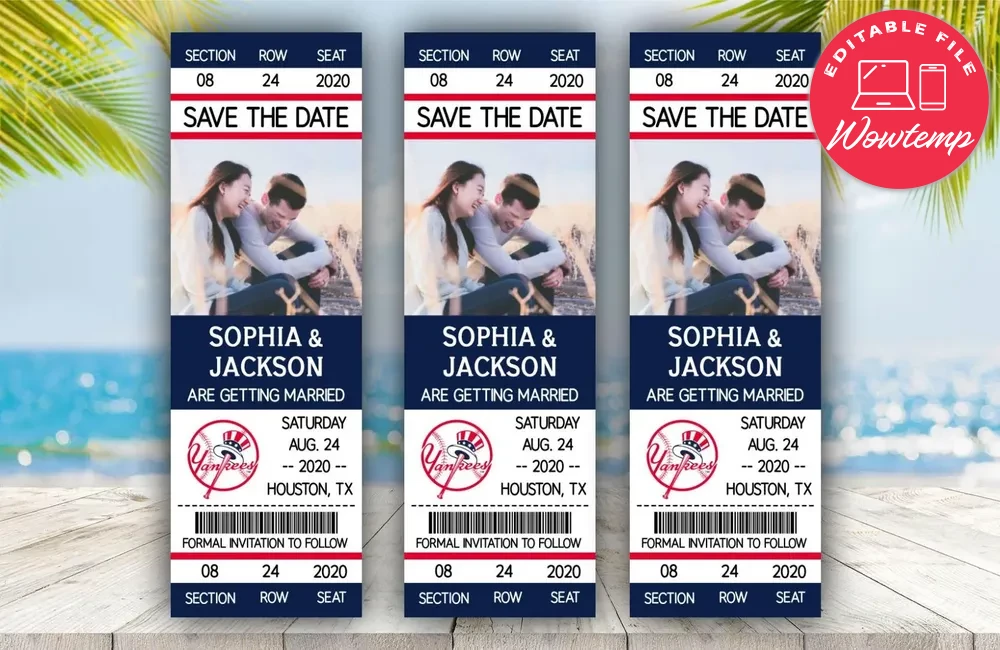 New York Yankees Save The Date Wedding Ticket Invitations | Wowtemp