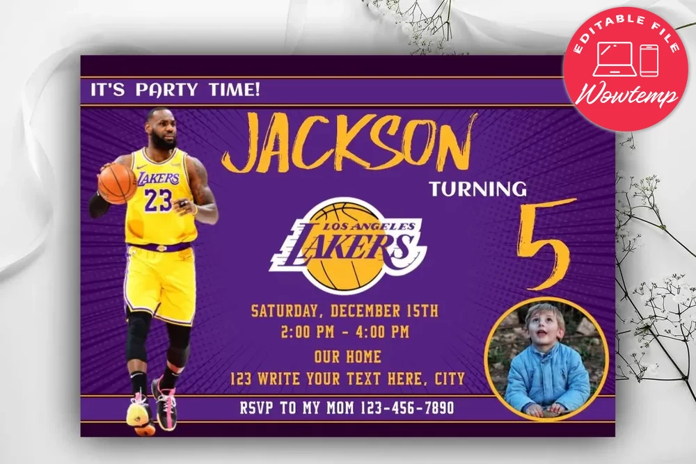 Lakers Birthday Invitation Template to Print at Home DIY | Wowtemp