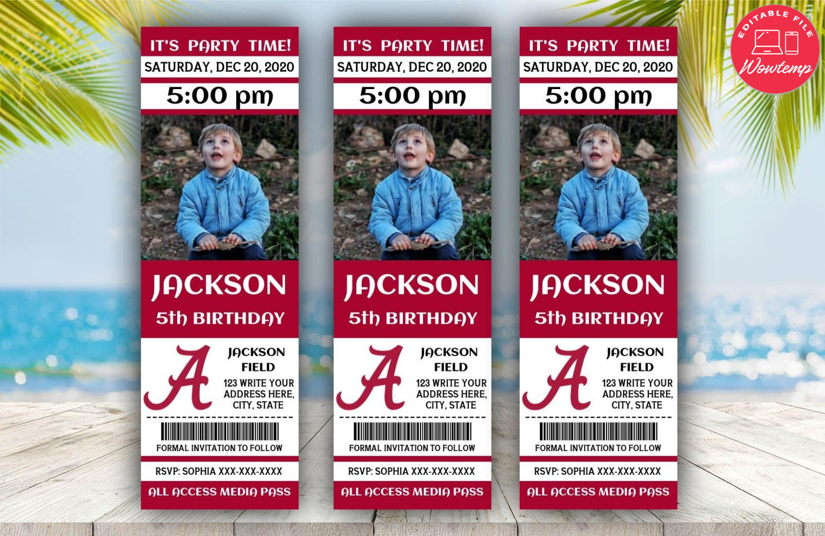 Printable Alabama Crimson Tide Birthday Ticket Invitations DIY | Wowtemp
