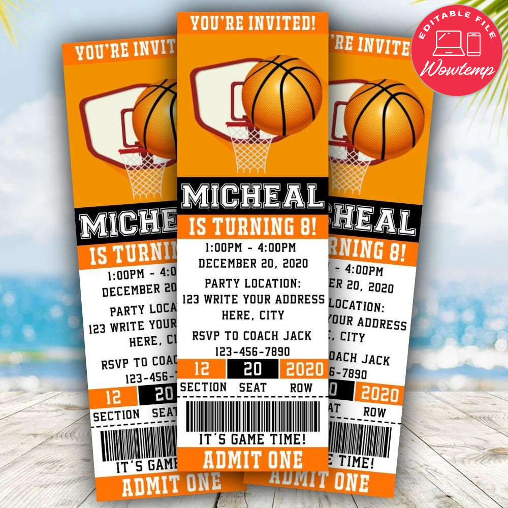 Editable Basketball Birthday Ticket Invitations Instant Download | Wowtemp