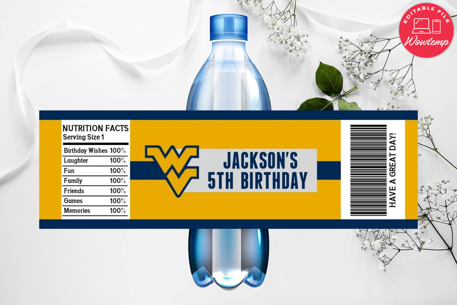 Printable West Virginia Mountaineers Water Bottle Labels DIY | Wowtemp