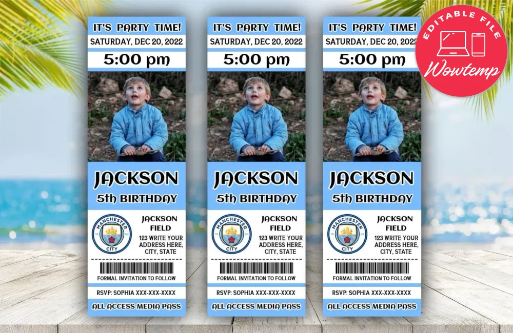 Printable Manchester City Birthday Invitation With Photo DIY | Wowtemp