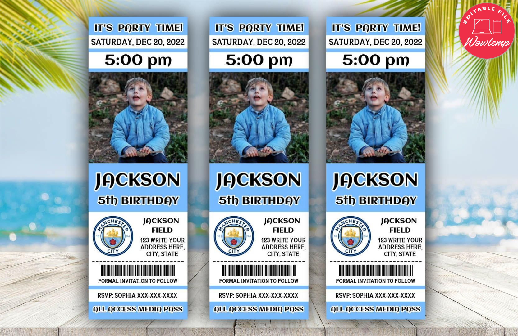 Printable Manchester City Birthday Invitation With Photo DIY | Wowtemp