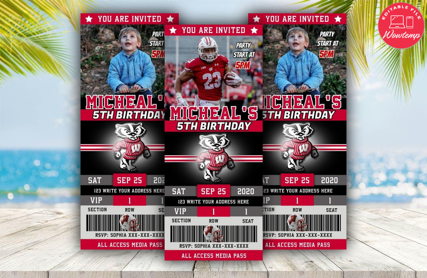 Wisconsin Badgers Football Ticket Birthday Editable Templates Instant ...