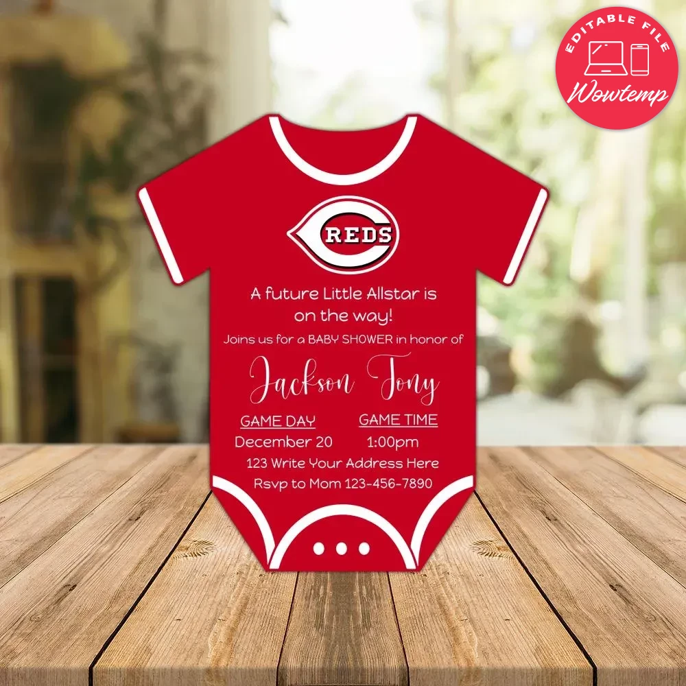 Cincinnati Reds Baby Shower Invitation Instant Download | Wowtemp