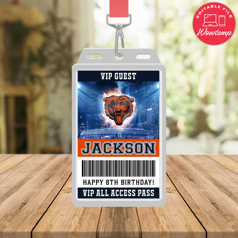 Chicago Bears Vip Pass Birthday Instant Download | Wowtemp