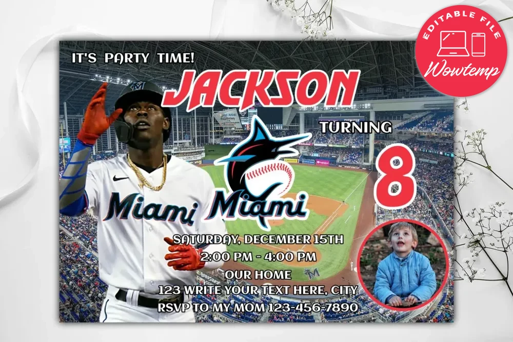 Miami Marlins Birthday Invitation Instant Download | Wowtemp