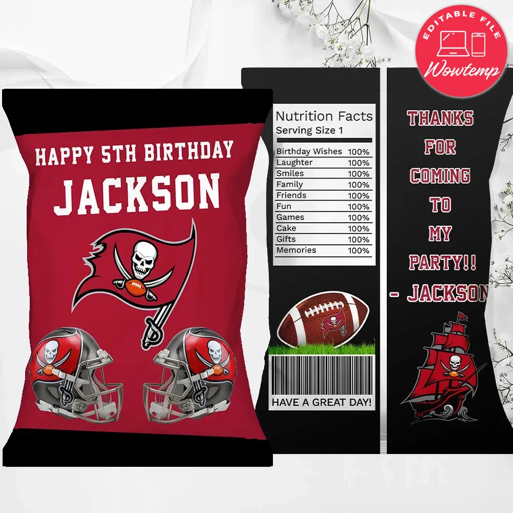Printable Tampa Bay Buccaneers Birthday Chip Bags DIY | Wowtemp