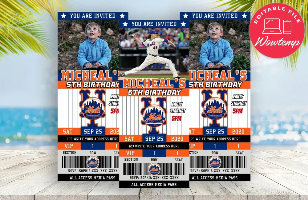 Editable New York Mets Birthday Ticket Invitations | Wowtemp