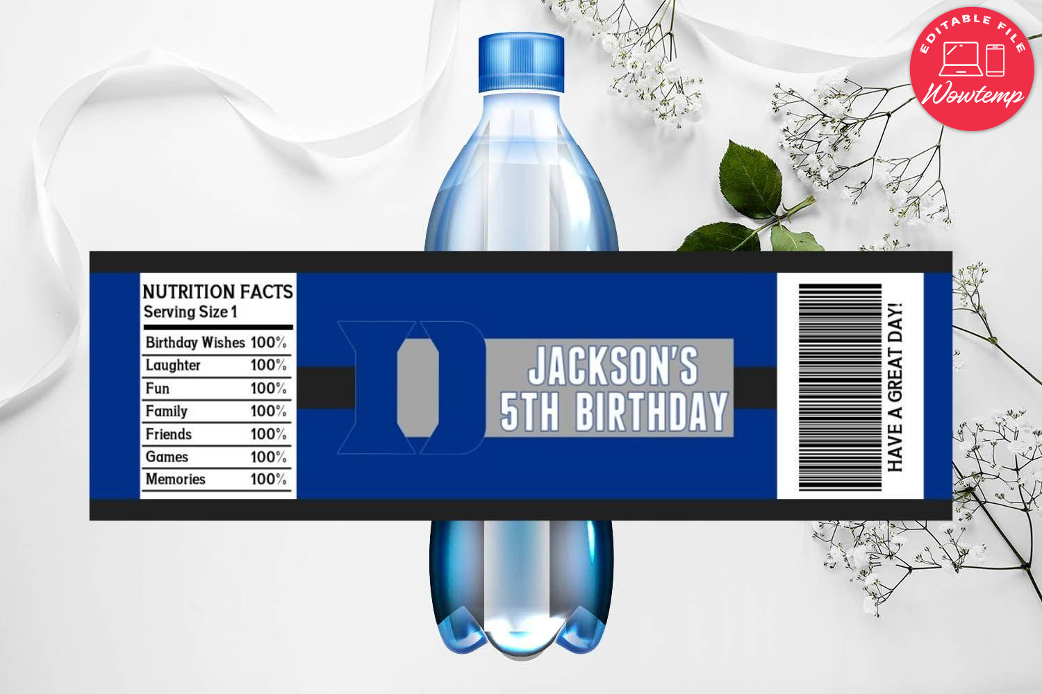 Printable Duke Blue Devils Water Bottle Labels Instant Download | Wowtemp